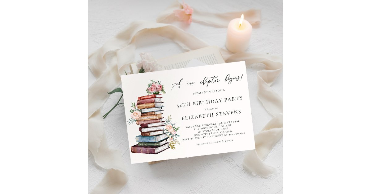 New Chapter Book Lover Bookworm Adult Birthday Invitation | Zazzle