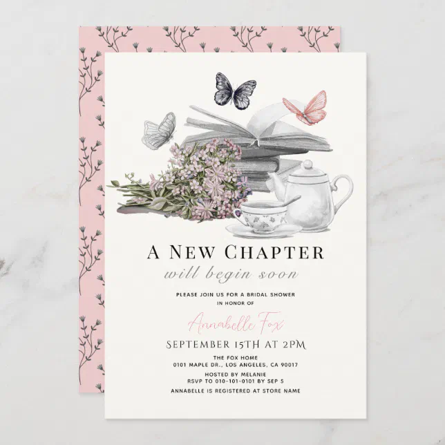 New Chapter Buttefly Tea Party Book Bridal Shower Invitation | Zazzle