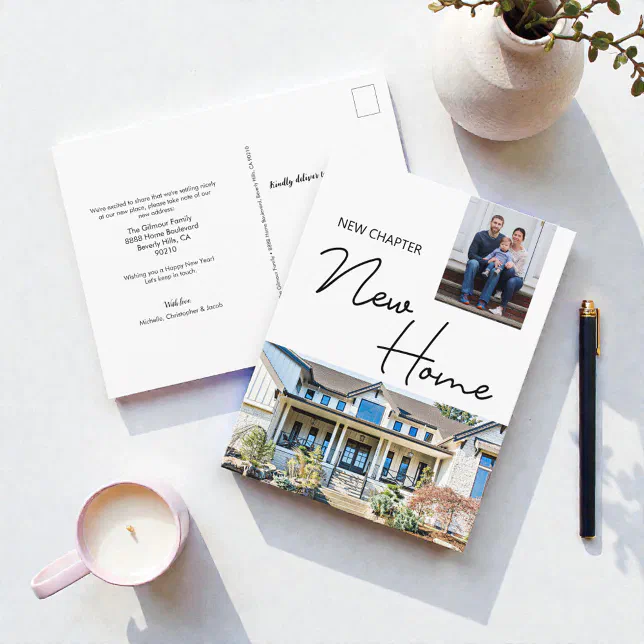 New Chapter New Home Family Custom Photo and House Postcard | Zazzle
