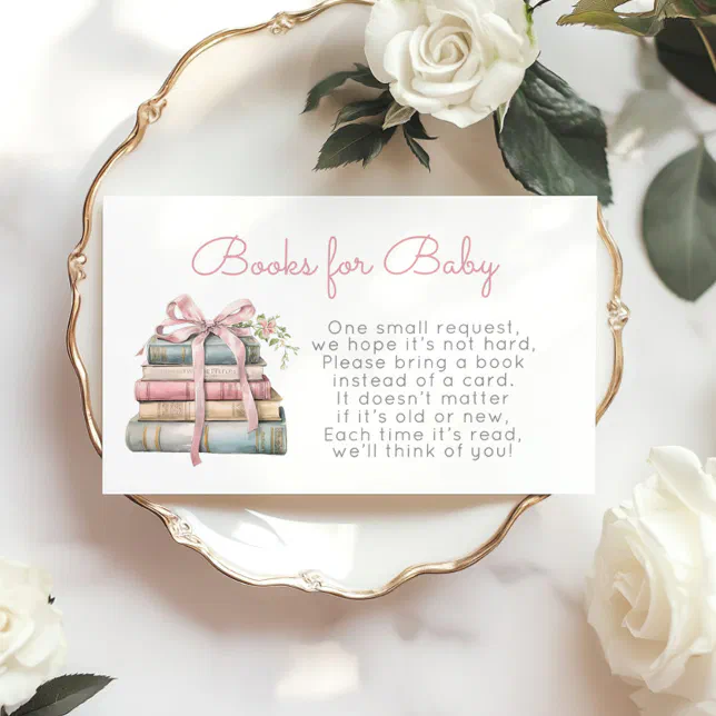 New Chapter Pink Bow Books for baby ticket Enclosure Card | Zazzle