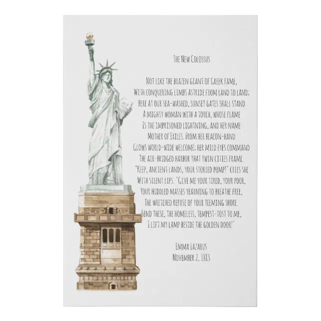 New Colossus Liberty Poem Faux Canvas Print | Zazzle
