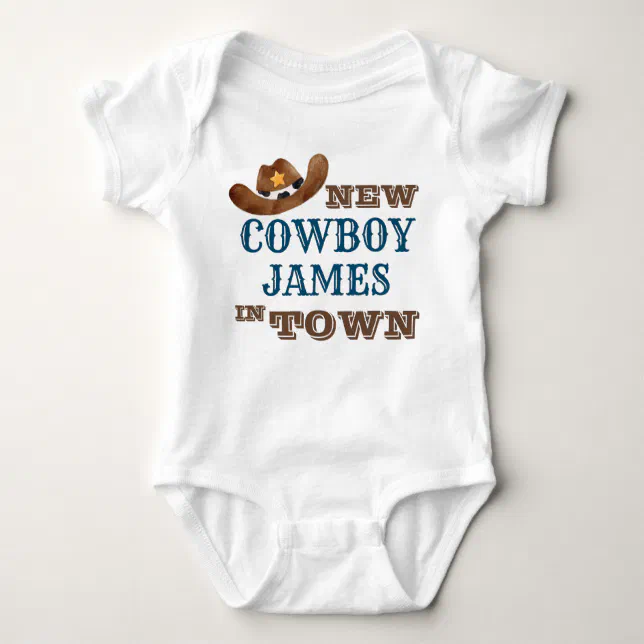New cowboy in town personalized name baby baby bodysuit | Zazzle