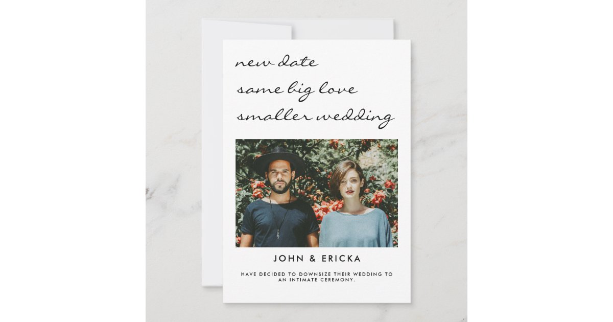 New Date Same Love Smaller Wedding Downsized Photo Announcement | Zazzle