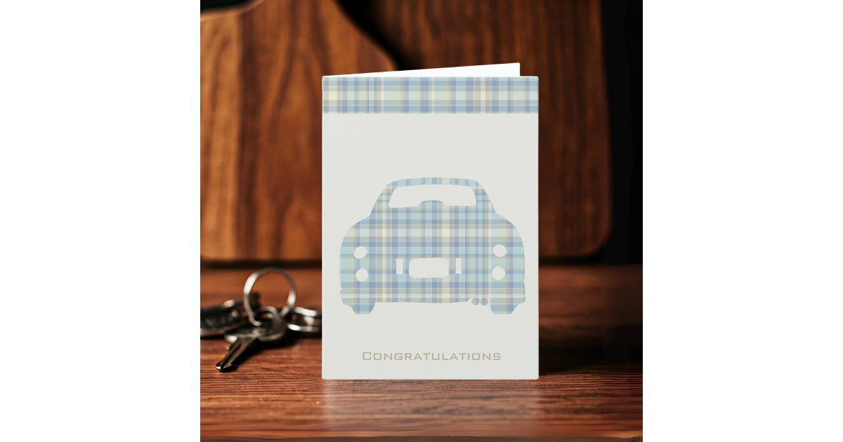 New Driver Tartan Car Shape Congratulations Card | Zazzle
