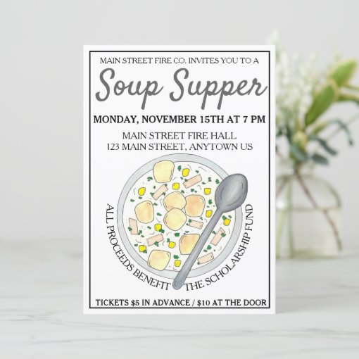 New England Clam Chowder Bowl Soup Cookoff Supper Invitation | Zazzle