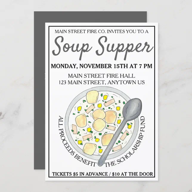 New England Clam Chowder Bowl Soup Cookoff Supper Invitation | Zazzle
