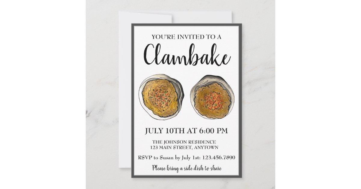 New England Clambake Rhode Island Stuffed Clams RI Invitation | Zazzle