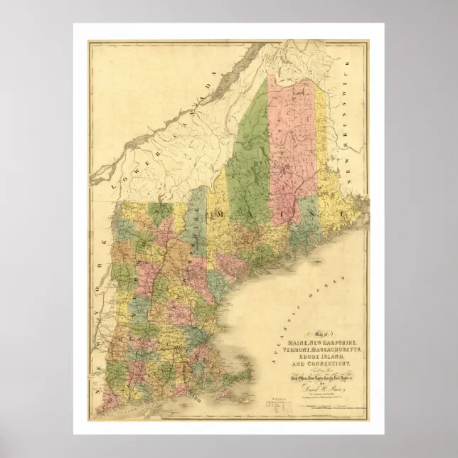 New England States Map 1839 Poster | Zazzle