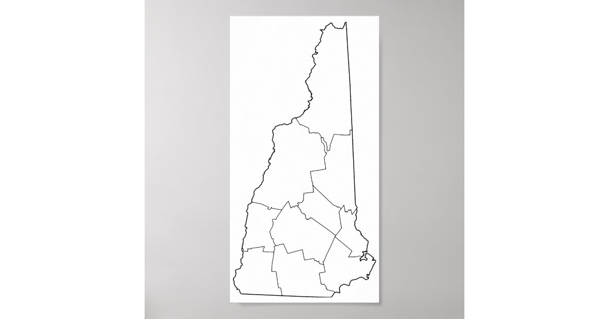 New Hampshire Counties Blank Outline Map Poster | Zazzle