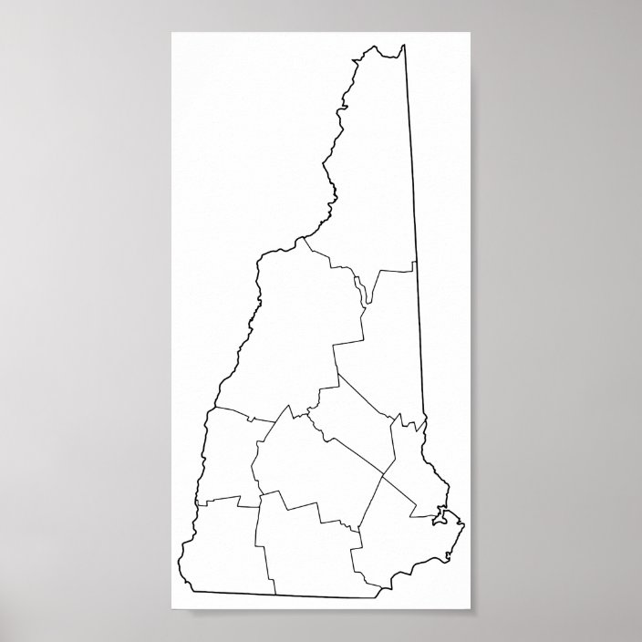 New Hampshire Counties Blank Outline Map Poster | Zazzle.com