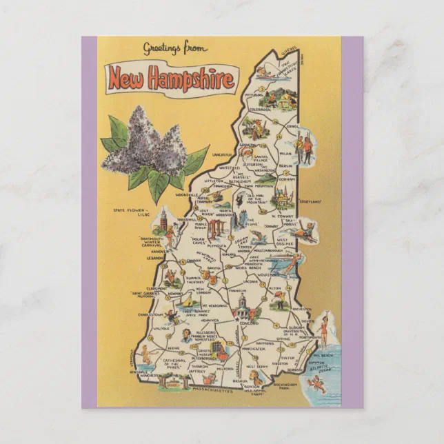 New Hampshire State Map Postcard | Zazzle