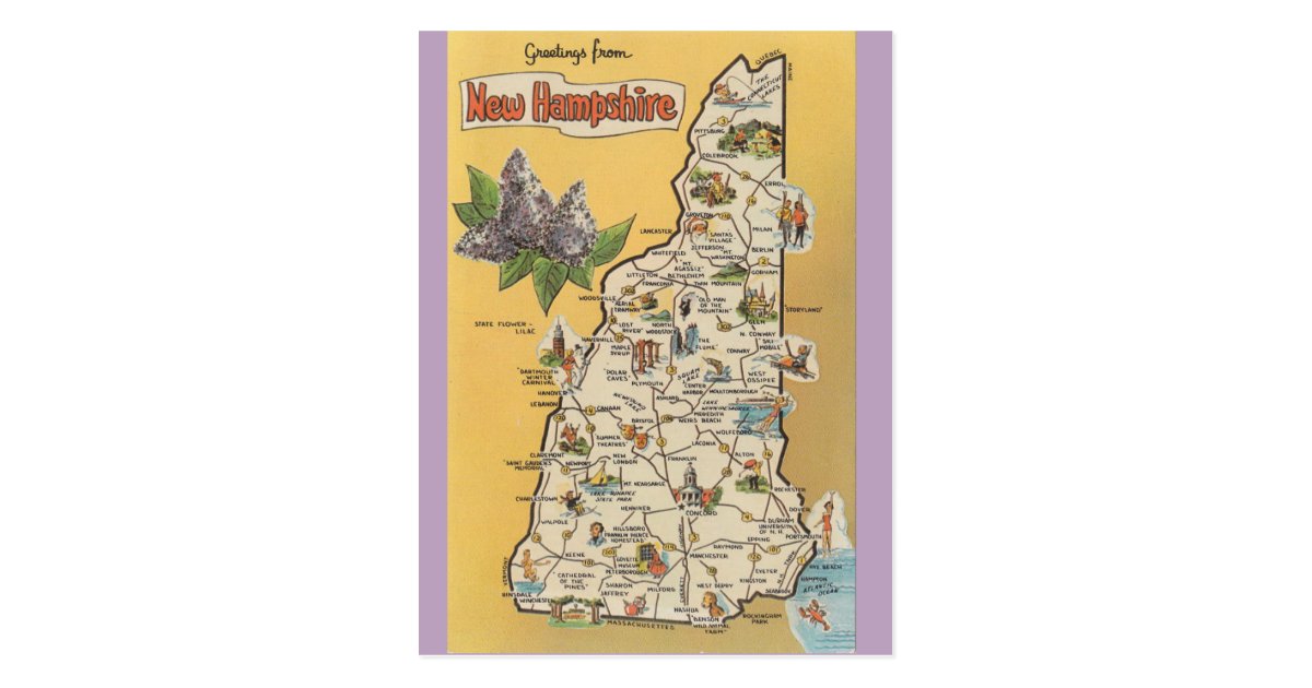 New Hampshire State Map Postcard | Zazzle.com
