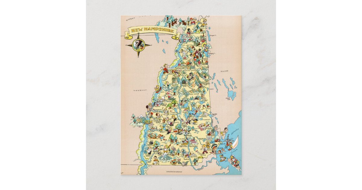 New Hampshire Vintage Funny Map Postcard | Zazzle