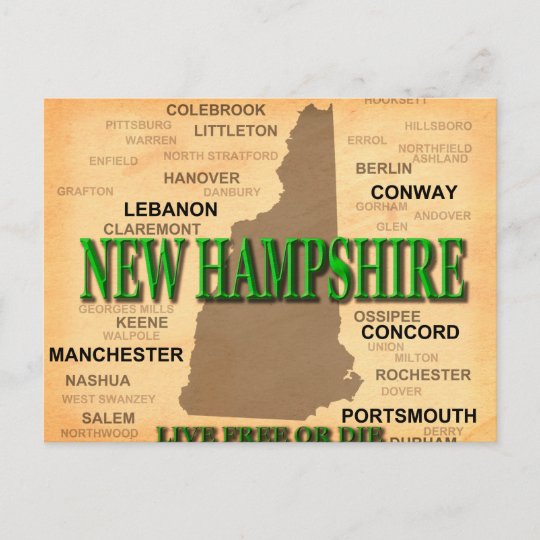 New Hampshire Vintage Map Postcard | Zazzle.com