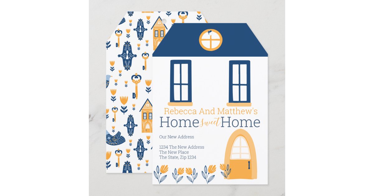 New Home Address Hygge Blue Yellow House Invitation | Zazzle