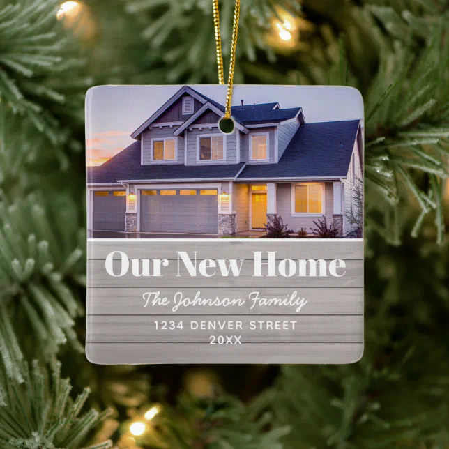 New Home Address Photo Holiday Ceramic Ornament | Zazzle