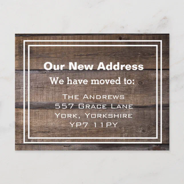 New Home Address Rustic Moving Announcement Postcard | Zazzle