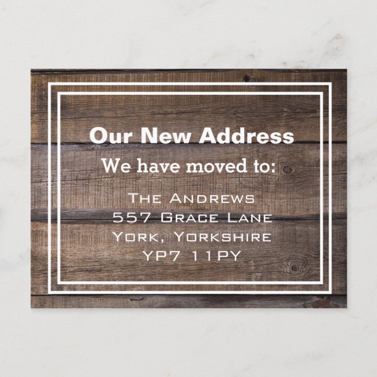 New Home Address Rustic Moving Announcement Postcard | Zazzle