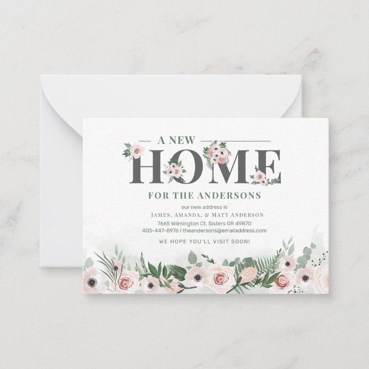 New Home Address We've Moved Floral Announcement | Zazzle
