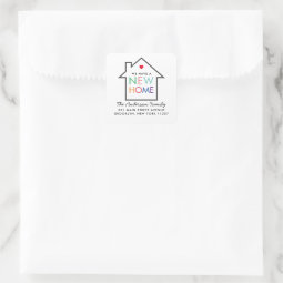 New Home Change of Address Moving Announcement Square Sticker | Zazzle