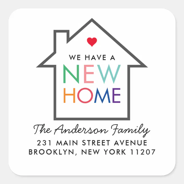 New Home Change of Address Moving Announcement Square Sticker | Zazzle