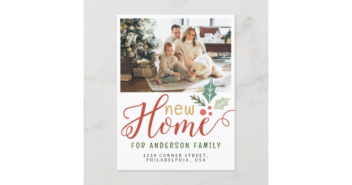 New Home Christmas Holiday Moving Photo Announcement Postcard | Zazzle