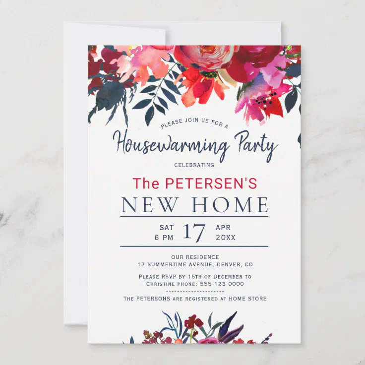 New home elegant floral housewarming party invite | Zazzle