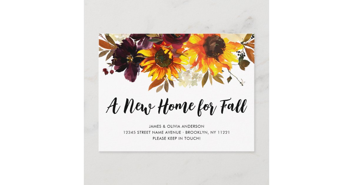 New Home Fall Season Address Boho Sunflower Moving Announcement ...