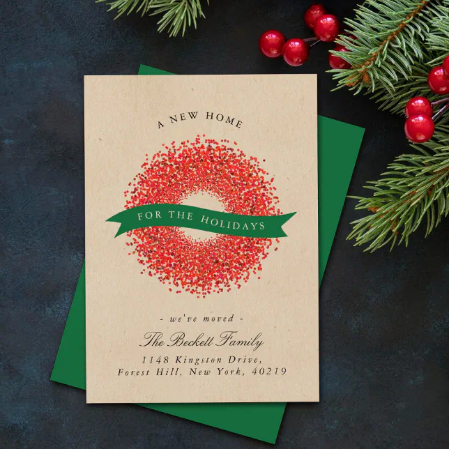 New Home For The Holidays | Rustic Kraft Moving Holiday Card | Zazzle