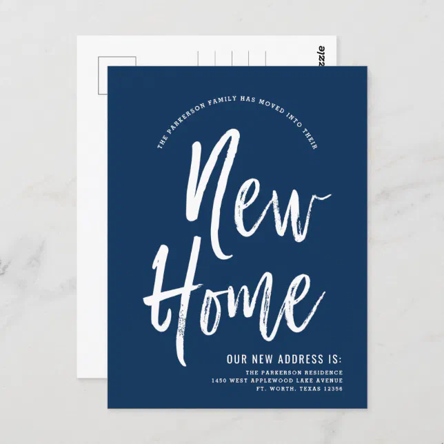 New Home | Minimal Navy Blue | New Address Postcard | Zazzle
