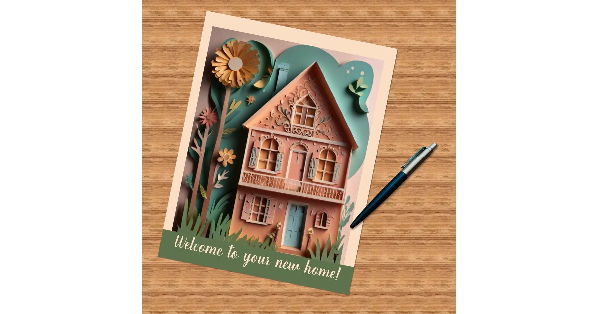 New Home Papercut Style Flat Note Card | Zazzle