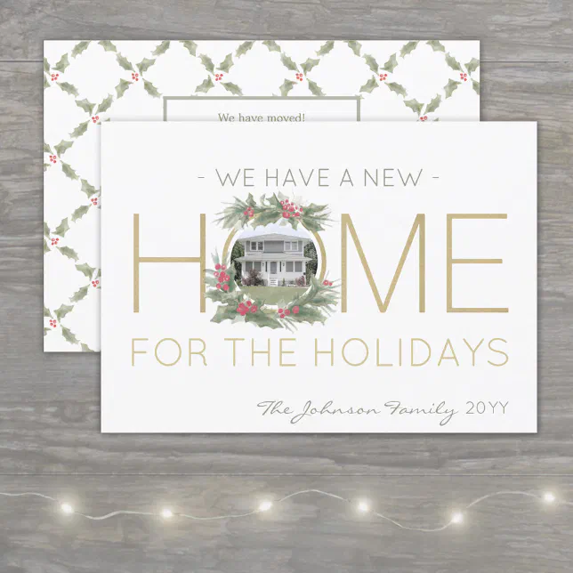 New Home Photo Christmas Wreath Change of Address Holiday Card | Zazzle