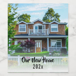 New Home Photo Handwritten Script Custom Modern Wine Label | Zazzle