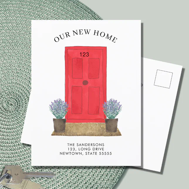 New Home Red Door Moving Announcement Postcard | Zazzle