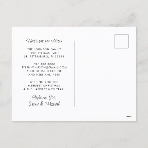 New Home Sandy Snowman Flamingo on Beach Holiday Postcard | Zazzle