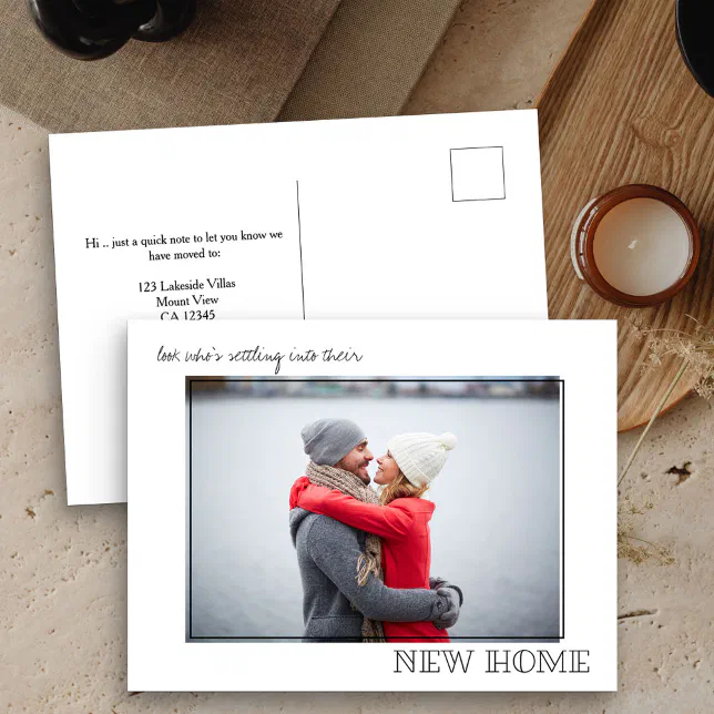 New Home Typography Minimalist Photo Moving Announcement Postcard | Zazzle