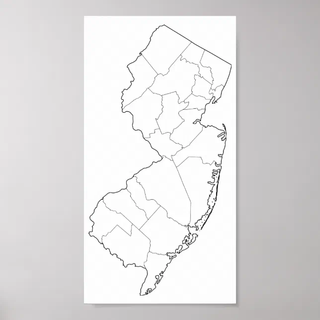 New Jersey Counties Blank Outline Map Poster | Zazzle