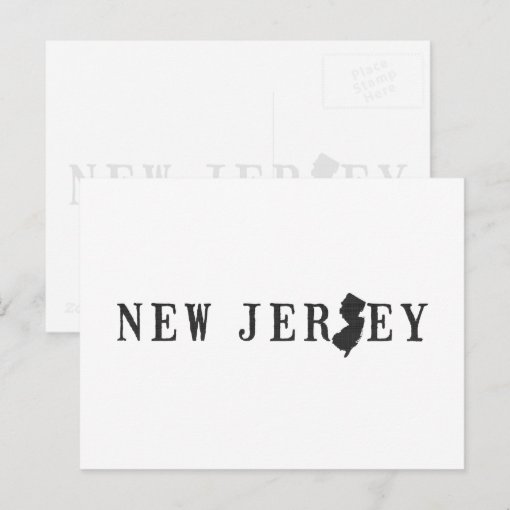 New Jersey Map Shaped Letter State Word Art Black Postcard | Zazzle
