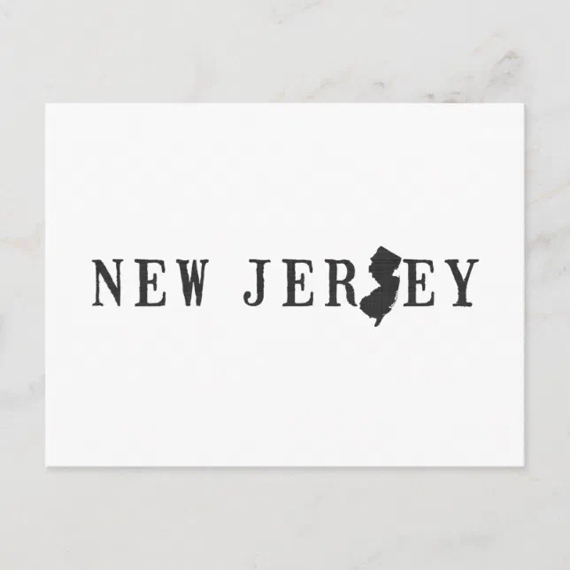 New Jersey Map Shaped Letter State Word Art Black Postcard | Zazzle