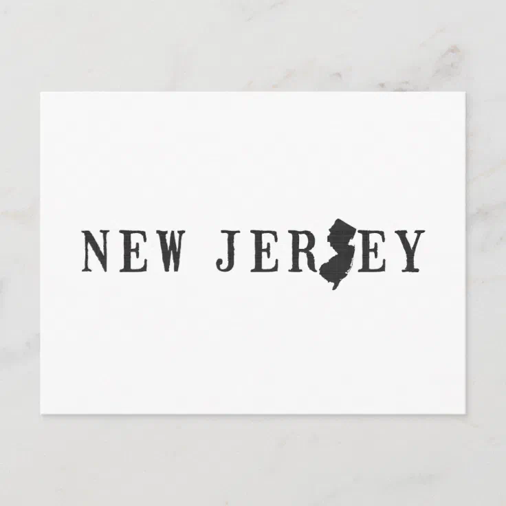 New Jersey Map Shaped Letter State Word Art Black Postcard | Zazzle