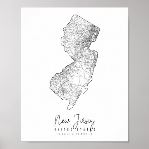 New Jersey Minimal Street Map Poster | Zazzle