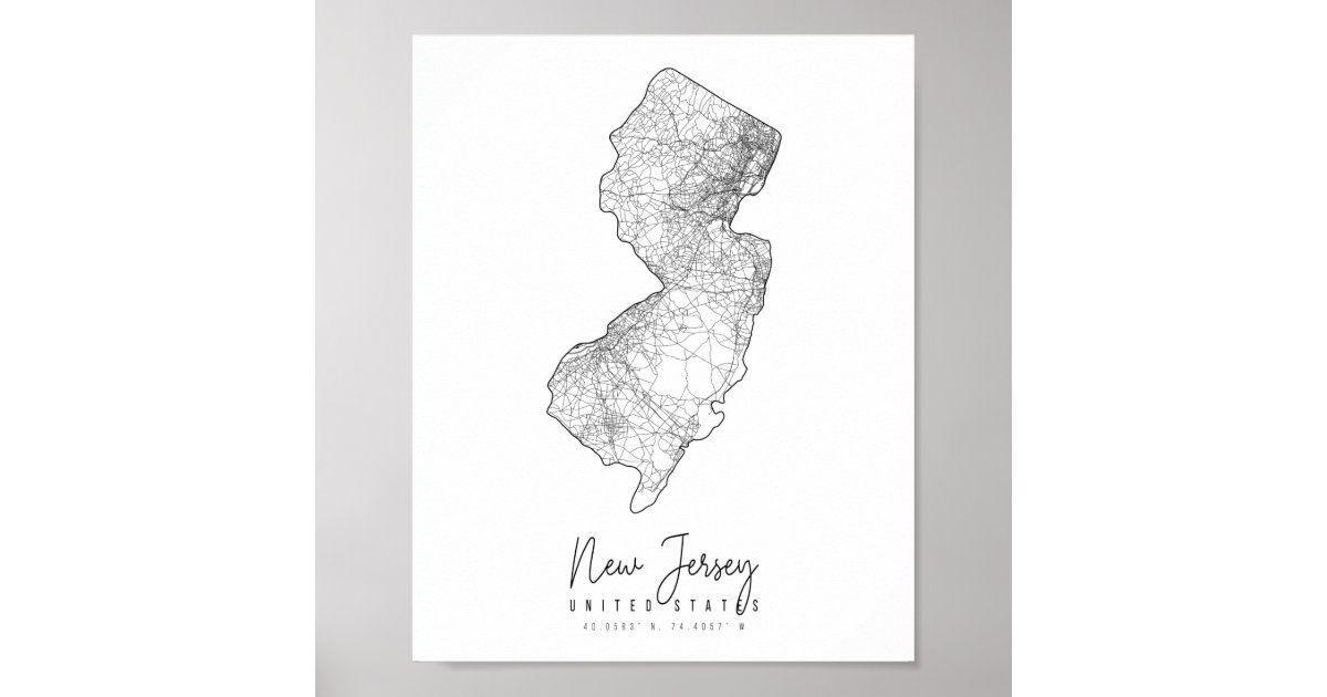 New Jersey Minimal Street Map Poster | Zazzle
