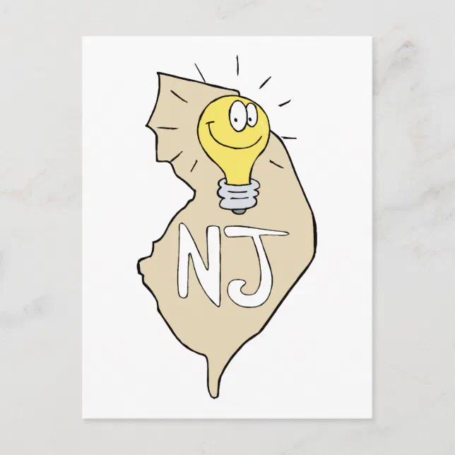 New Jersey NJ Map with funny Light Bulb Cartoon Postcard | Zazzle