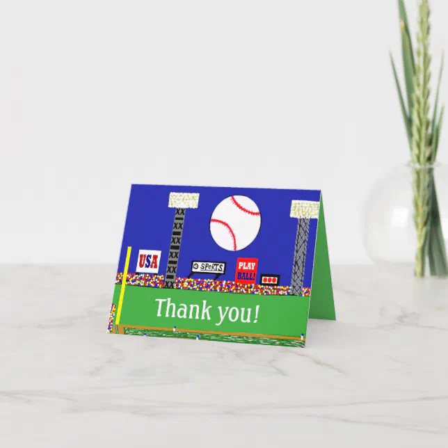New Kids Baseball Sports Thank You Note Card | Zazzle