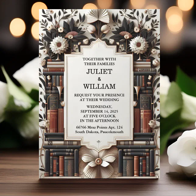New Library Old English Book Club Cover Wedding Invitation | Zazzle