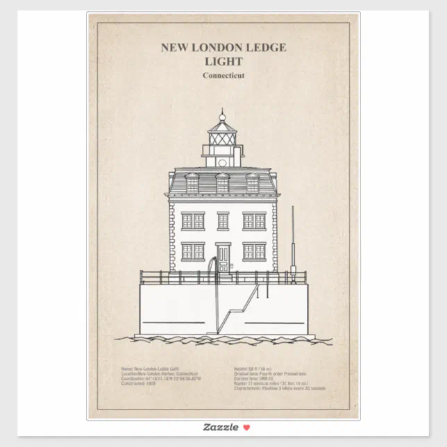 New London Ledge Lighthouse - Connecticut - SBD Sticker | Zazzle