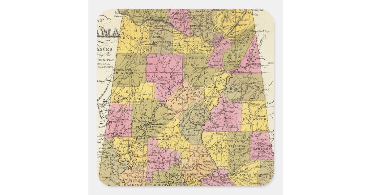 New Map Of Alabama Square Sticker | Zazzle