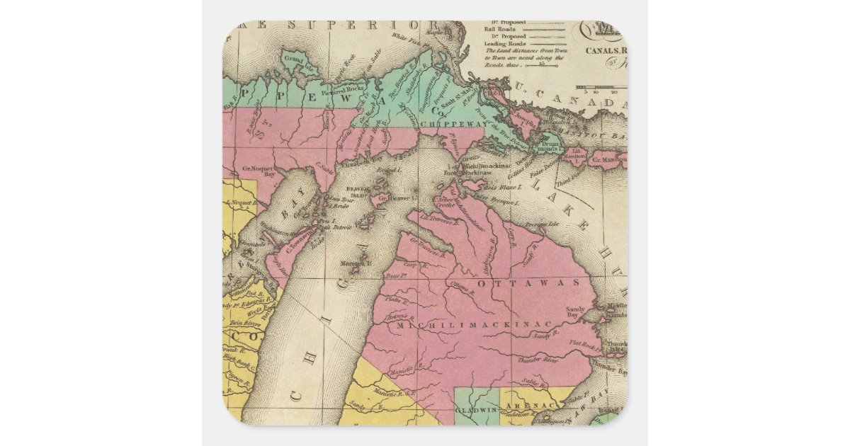 New Map Of Michigan Square Sticker | Zazzle