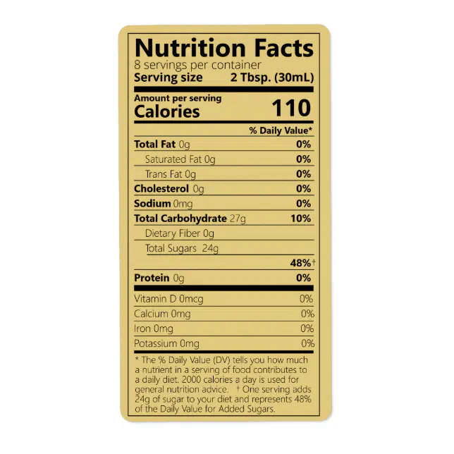 New Maple Syrup Nutrition Facts Light Amber Labels | Zazzle