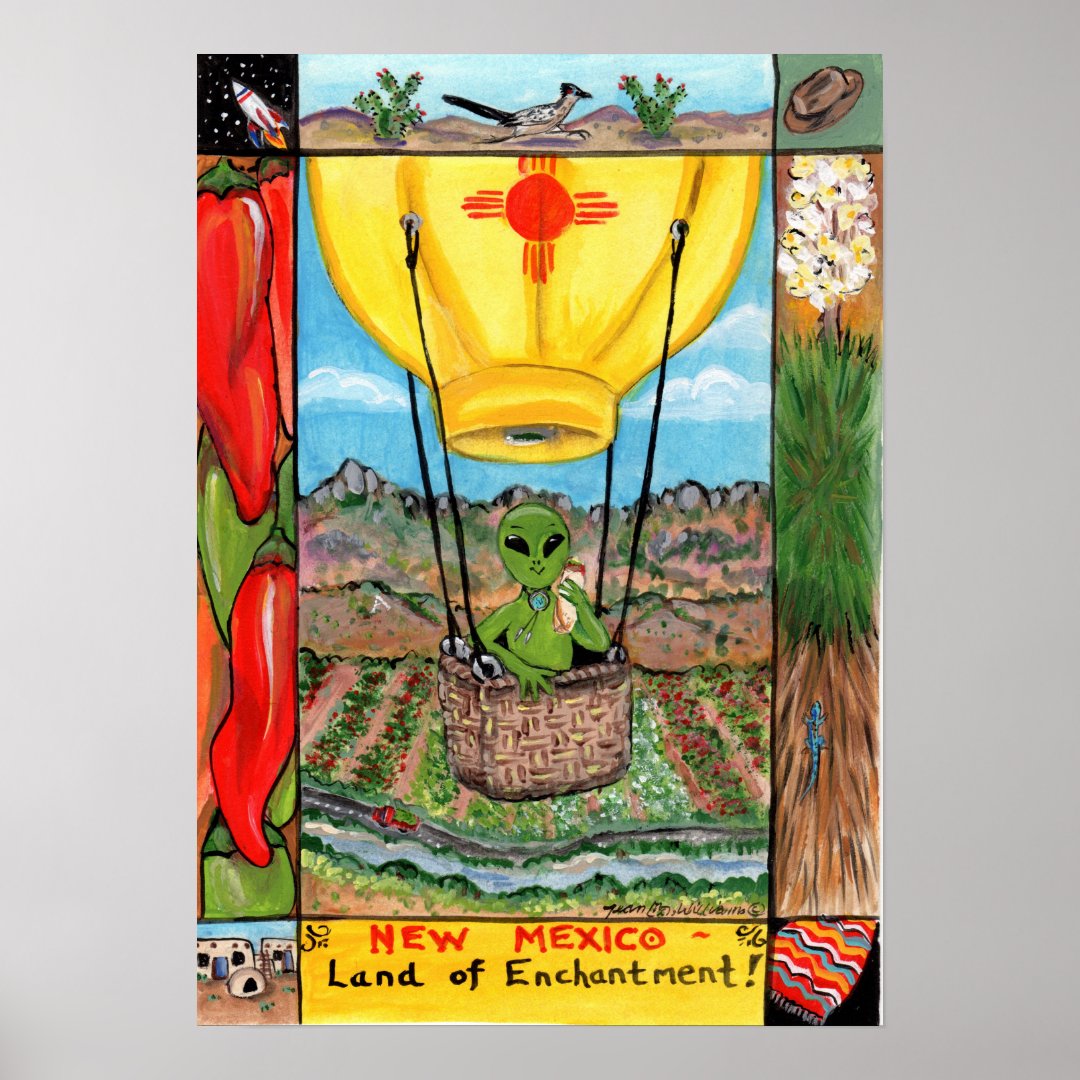 New Mexico Alien Balloon Icons Poster Chile Yucca | Zazzle